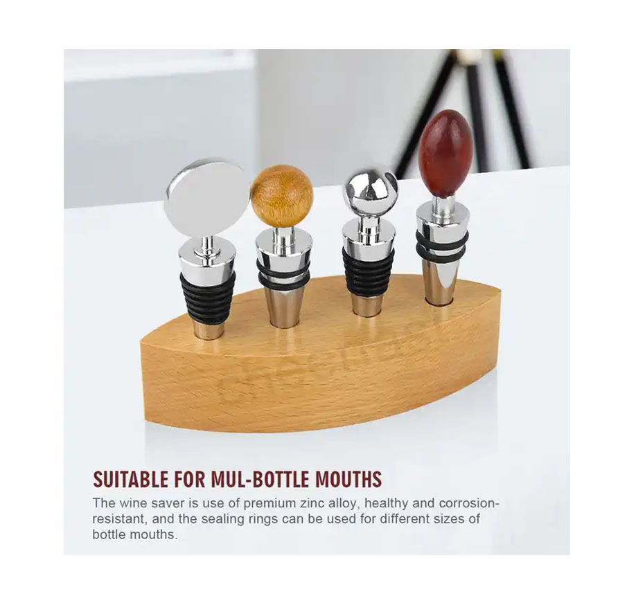 Wine Stopper With Wood Stand Gift Set-Wine Stopper-Cheerfast Wine ...